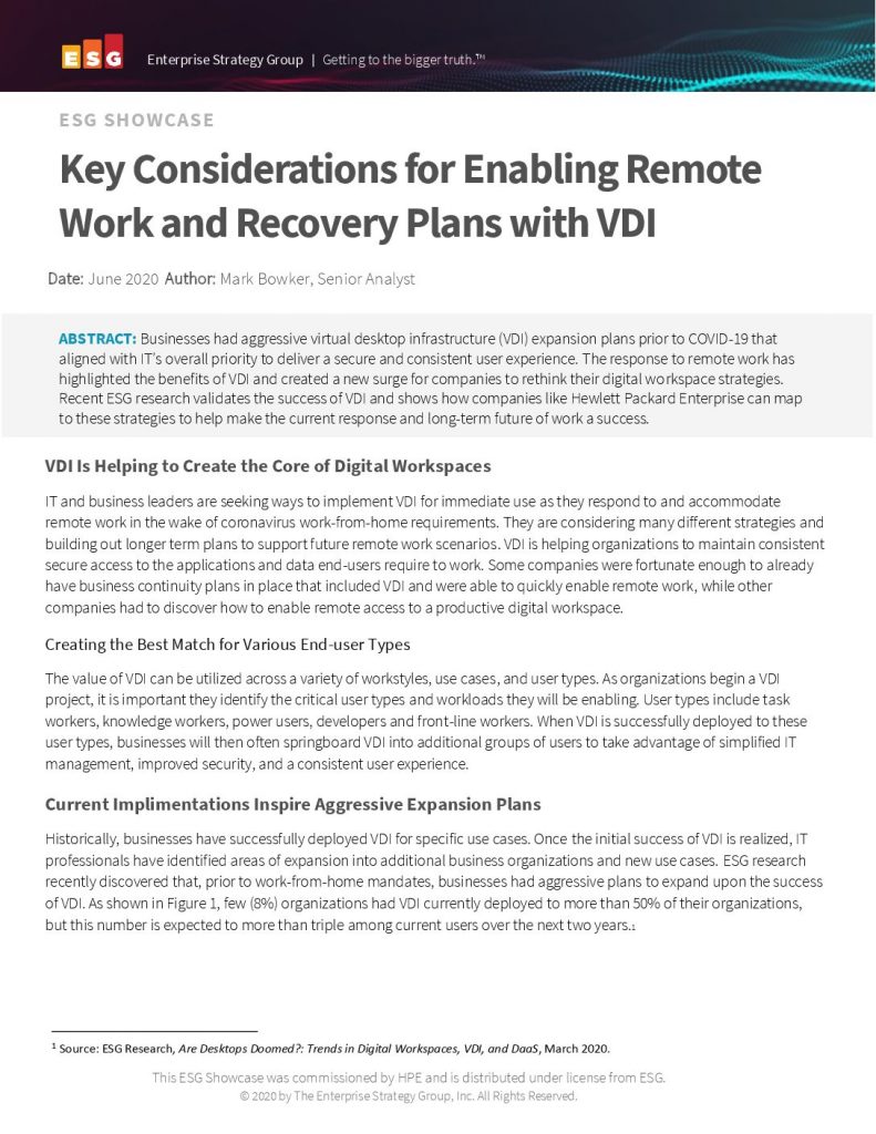 ESG Showcase: Key Considerations for Enabling Remote Work and Recovery ...