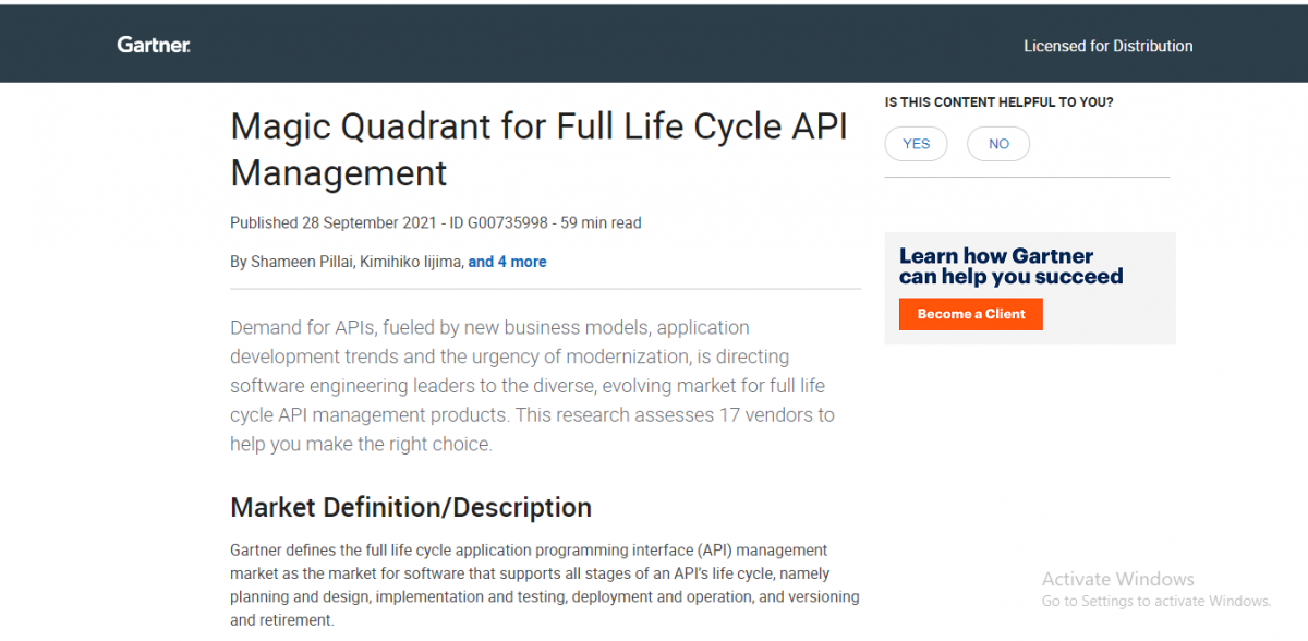 The 2021 Gartner® Magic Quadrant ™ for Full Life Cycle API Management ...