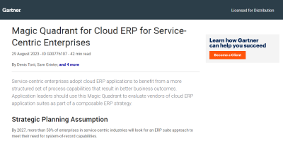 2023 Gartner Magic Quadrant for Cloud ERP for Service-Centric ...