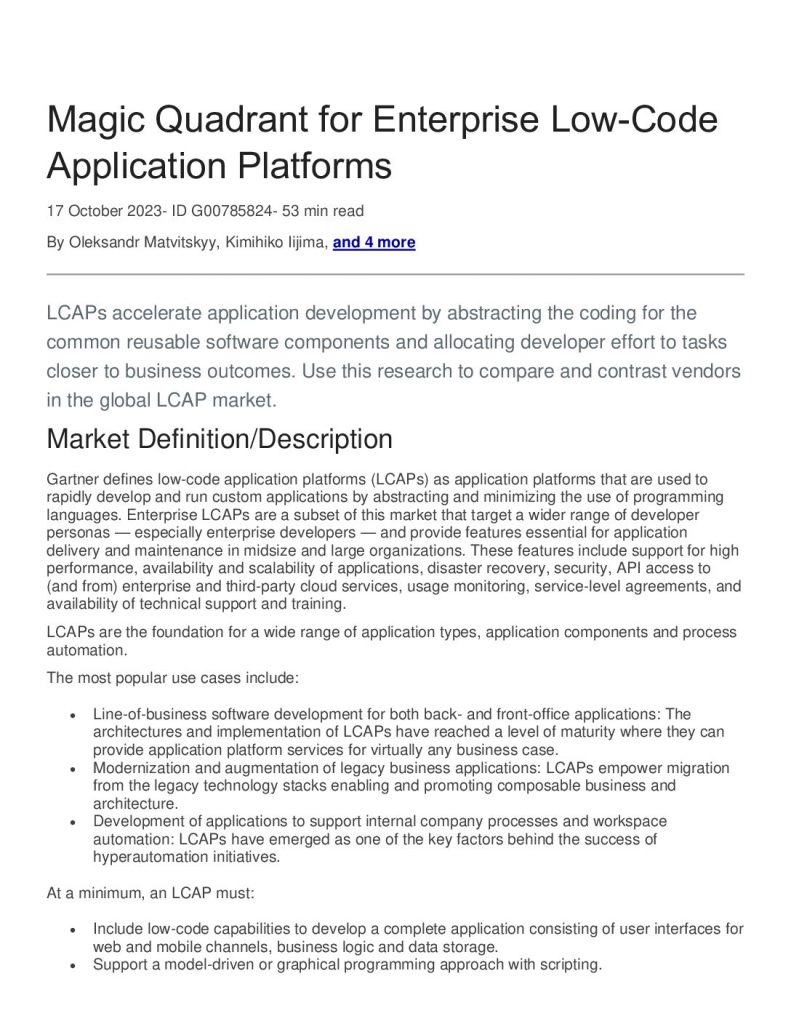 Magic Quadrant for Enterprise Low Code Application Platform | DemandTalk